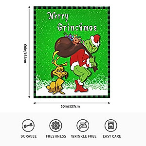 Caupzok Anime Christmas Blankets, Flannel Lightweight Plush Warm Green Throw Blanket with 1 Pillow Cover for Couch Sofa Bedding or Decoration Living Room, Soft Throw, 50 × 60 inch