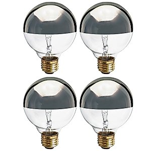 KOR (4 Pack) G25 Incandescent Light Bulb, Silver Half Chrome Crown with Mirror Reflect Glare-Less Finish, Decorative Globe 120 Volts, Lamp Shape, Medium Base, E26 Base, Dimmable. (40.00)