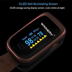 WRINERY Pulse Oximeter Fingertip, Oxygen/ O2 Saturation Monitor, OLED Portable Oximetry with Batteries, Lanyard (Rose gold-black)