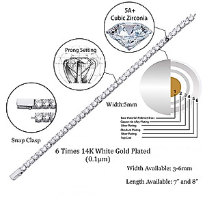 TOPGRILLZ Tennis Bracelet for Women 1 Row 3-6 mm 14K Gold Plated Iced Out Cubic Zirconia Gold Classic Tennis Bracelet for Men Minimalistic Jewelry(5mm-Rhodium Plated, 7)