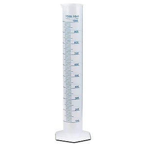 1000ml Plastic Graduated Cylinder, Printed and Molded Graduations, Single Metric Scale, Polypropylene, Karter Scientific 237O2 (Single)