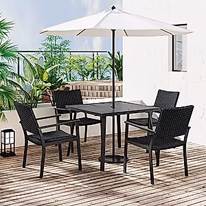 Goohome 5-Piece Patio Furniture Set with Umbrella Hole, All Weather PE Wicker Durable Outdoor Dining TableSet and 4 Rattan Chairs, for Porch Garden Poolside Backyard, Multi-Scene Use