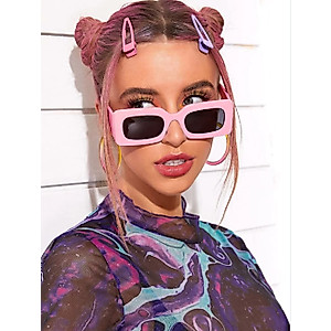 JUDOO Retro Rectangle Sunglasses for Women Fashion Oval Lenses Pink Square Frame with UV400 Protection