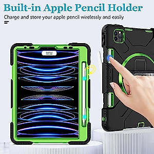 Case for iPad Pro 11 Inch 2022/2021/ 2020/2018: Military-Grade Silicone Cover for iPad 11 Inch 4th/ 3rd/ 2nd/ 1st/ Generation with Stand- Handle- Shoulder Strap- Pencil Holder