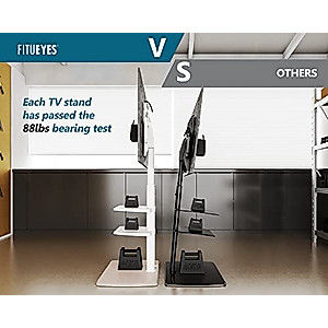FITUEYES TV Stand for 32 39 40 43 49 50 55 60 65 70 Inch TVs Tall Floor TV Stands with Sturdy Wood Base Universal Corner Stand for Flat Panel Screen TVs Height Adjustable Shelves White