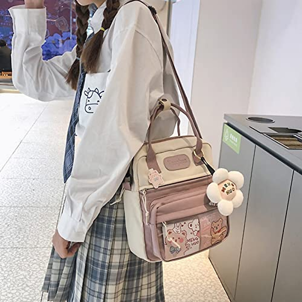 Fozehlad Kawaii Backpack for Teen Girls Kawaii School Backpack Cute Aesthetic Student Bookbags with Cute Pin Accessories