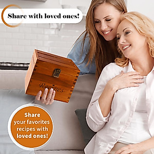 Acacia Recipe Box with 50 Blank Recipe Cards and 24 Dividers | Wooden Recipe Box with Divider Tabs, 2 Compartment | Wood Recipe Box with Double Sided 4 x 6 Recipe Cards and Box Set