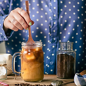 HAKSEN 8 Inch Wooden Spoon Set, 6PCS Oval Wooden Mixing Spoons Long Handle Spoons Nonstick Japanese Style Kitchen Utensils for Home Kitchen Cooking Stirring Sauce Coffee Soup Iced Tea Coconut Bowl Pot