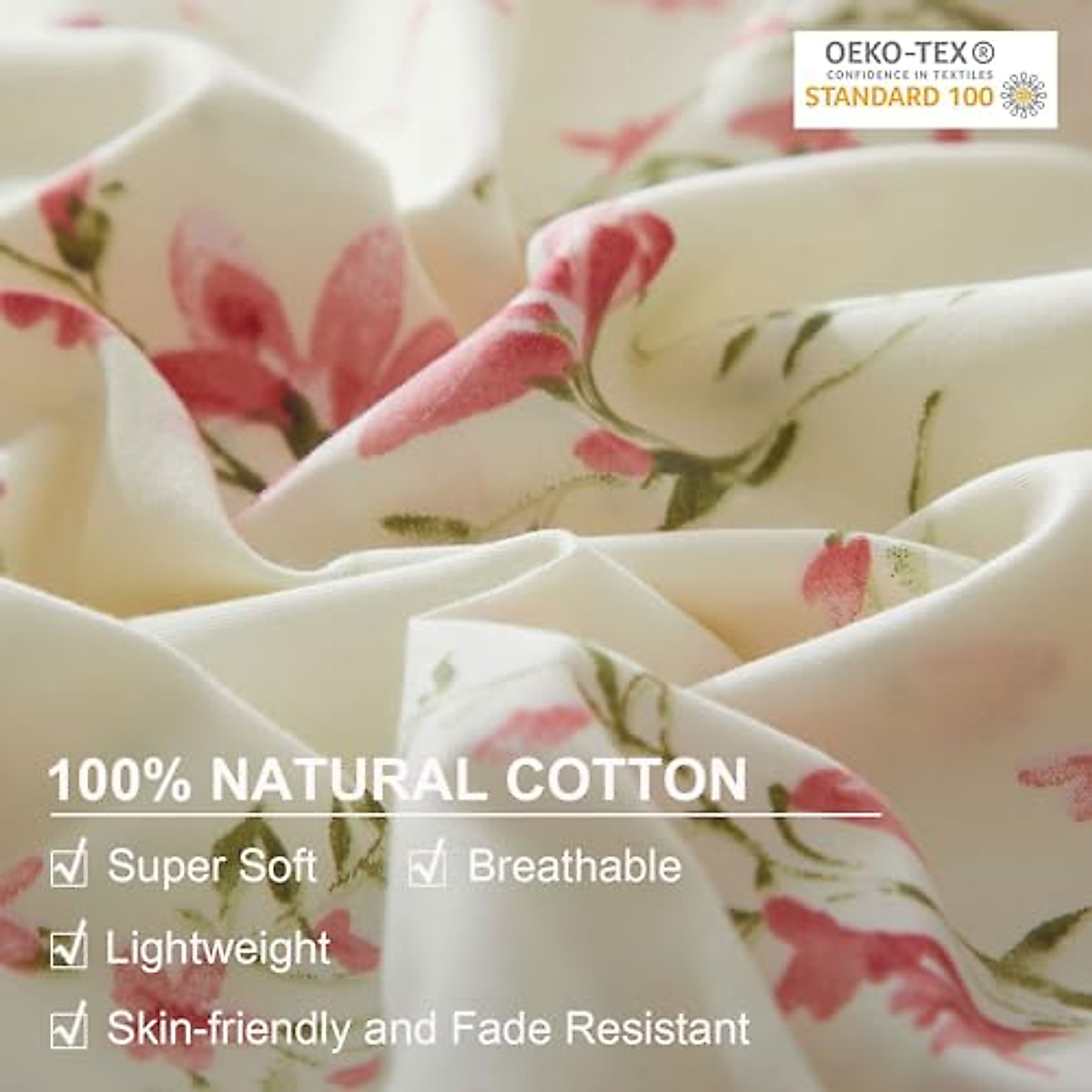 EAVD Pink Floral Duvet Cover Twin Soft 100% Cotton Aesthetic Bedding Set Chic Shabby Pink Floral Bedding Set for Girls Elegant Artistic Style Floral Comforter Set with Zipper Closure(NO Comforter)