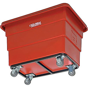 Global Industrial 6 Bushel Plastic Bulk Box Truck, Steel Chassis Base, Red, 33-2/5"L x 23" W x 24-1/2"H