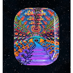 Impressed Cosmic 90s Retro Eye Rolling Tray for Men & Women – Trippy Abstract Aesthetic 7" X 5" Small Red Mini Size Cool Rolling Tray for Girls & Guys - Metal Design Raw Tobacco Smoking Accessories