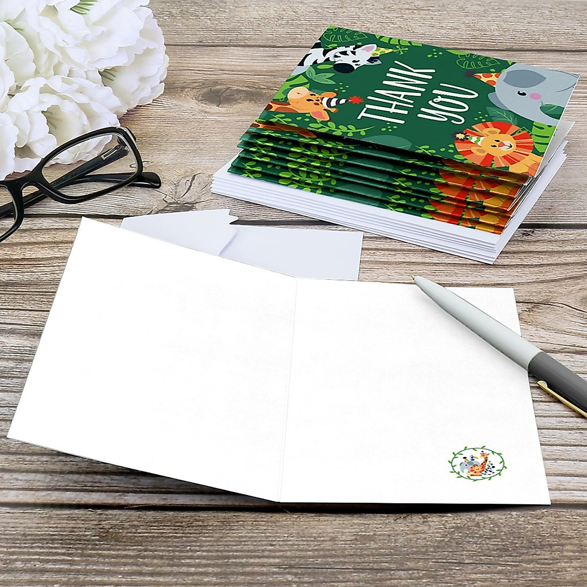 Big Dot of Happiness Jungle Party Animals - Safari Zoo Animal Birthday Party or Baby Shower Thank You Cards (8 count)