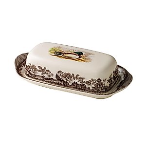 Spode Woodland Covered Butter Dish with Mallard Motif | Butter Dish with Lid for Countertop | 8" Butter Holder Made from Fine Porcelain | Holds 1 Stick of Butter