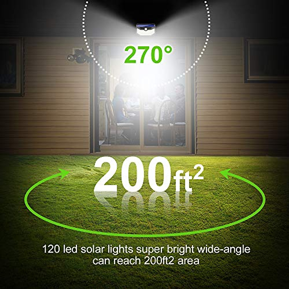 Solar Lights Outdoor 120 LED with Lights Reflector and 3 Lighting Modes,Solar Motion Sensor Security Lights, IP65 Waterproof Solar Powered Wall Lights for Garden Patio Yard Deck Pendant Lights(4-Pack)