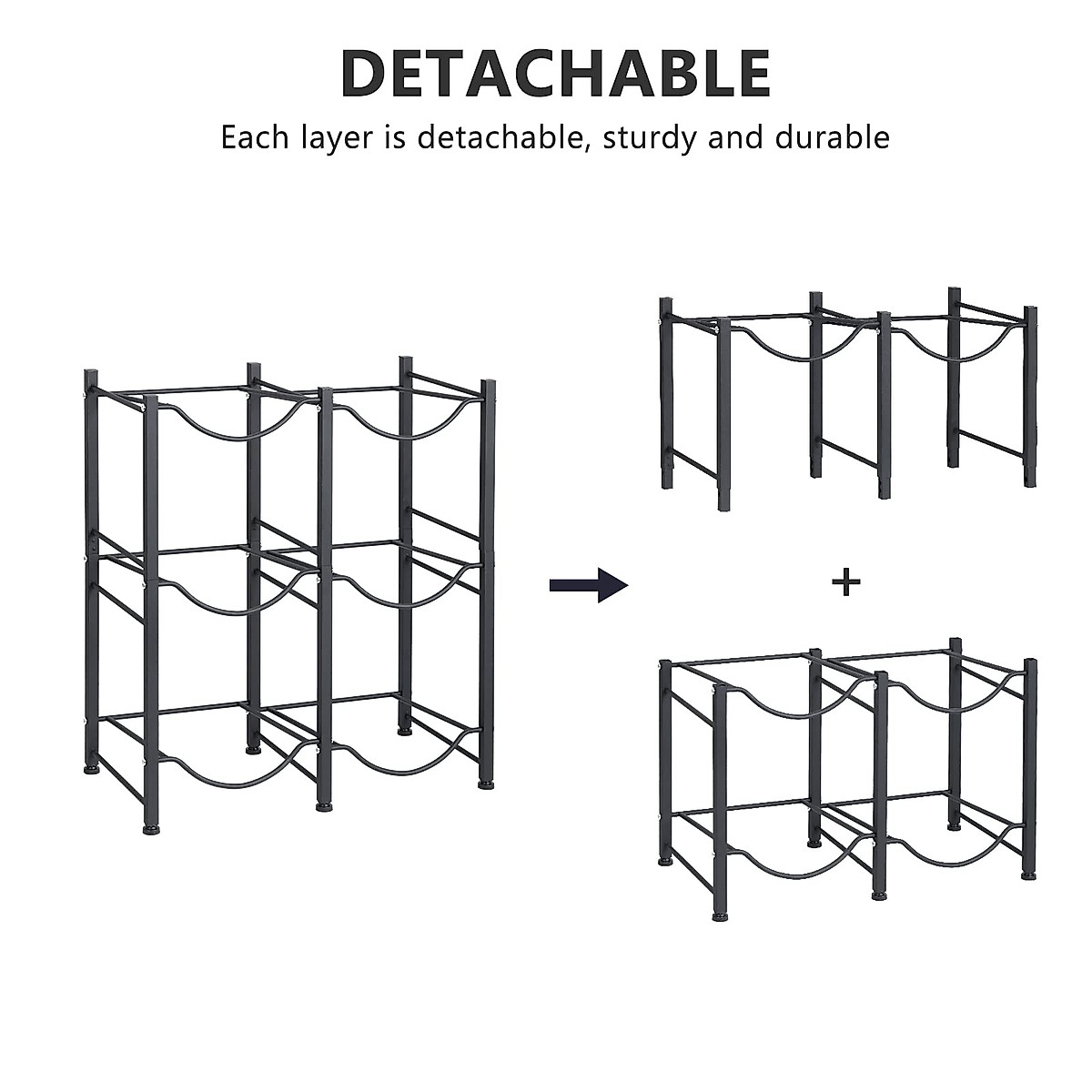 Nandae Water Cooler Jug Rack, 3-Tier Heavy Duty Water Bottle Holder Storage Rack 5 Gallon Water Jug Holder for 6 Bottle, Black