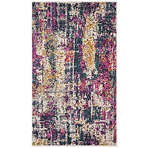 SAFAVIEH Madison Collection Accent Rug - 4' x 6', Ivory & Blue, Modern Boho Abstract Design, Non-Shedding & Easy Care, Ideal for High Traffic Areas in Entryway, Living Room, Bedroom (MAD143B)