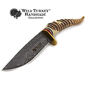 Wild Turkey Handmade Collection Fixed Blade Faux Handle Hunting Knife w/Leather Sheath Included (5105)
