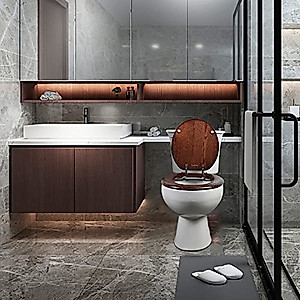 Angel Shield Durable Wood Veneer Natural Toilet Seat Metal Hinged Easy Clean Anti-scratch American Standard(Elongated,Dark Walnut)