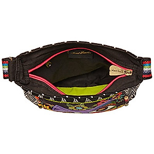 Laurel Burch 138199 Crossbody 13.5"X4"X10", Blossoming Feline,Blk/Wht/Pur