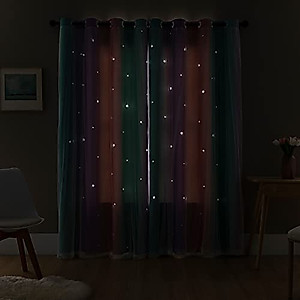 XiDi Curtains for Girls Bedroom Decor, Rainbow Curtains for Kids Room Decor, Purple Blackout Curtains for Little Girl Room, Unicorn Wall Decals Pink Curtains Green, 63 Inches Long 34 Wide 1 Panel