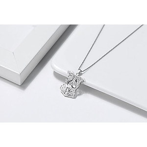 Pit Bull Dog Sterling Silver Necklace by Ginger Lyne Ears Down Puppy Dog Pet Pendant Box Chain Doggie Animal Paw Print Heart Jewelry for Pit Mom