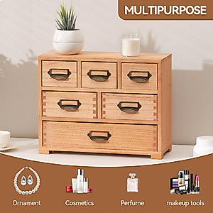 KIRIGEN Wood Desk Drawer Organizer, Home Storage Cabinet 6 Drawers Mini Chest with Lable Holder Handles for Bedroom Home and Office Organization Dark Brown(3D6CG-DBR)