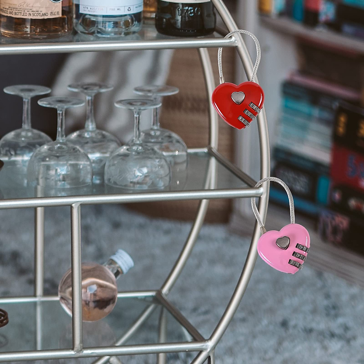 Generic 4-Piece Combination Lock with Heart Shape Code, Keyless and Resettable, Zinc Alloy Body and Hard Steel Rope, Ideal for Luggage, Backpacks, Jewelry Boxes, and More