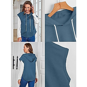 Milumia Women High Low Hem Cap Sleeve Athletic Drawstring Hoodie Tunic Top Shirts Dusty Blue X-Large