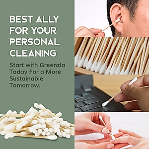 Greenzla Organic Cotton Swabs 600 Pack - Biodegradable Vegan Bamboo Cotton Buds with Plant-Based Packaging, Wooden Ear Swabs with Soft & Gentle Cotton Tips, Comes with Eco-Friendly Cotton Swab Holder