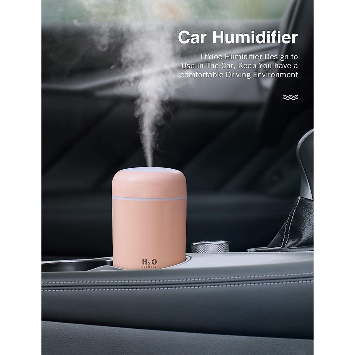Kamon 300ml Mini Ultrasonic Cool Mist Humidifier, 7 Color LED Night Light, 2 Mist Mode, Auto Shut-Off for Car, Home, Office, Travel (Pink)