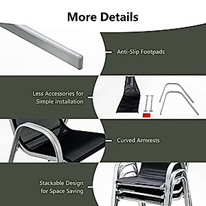 Giantex Set of 4 Patio Chairs, Outdoor Stackable Dining Chairs w/Armrests, 330 LBS Capacity, All Weather Fabric, Heavy Duty Rustproof Steel Frame, Lawn Chairs for Porch, Yard, Pool, Garden (Black)