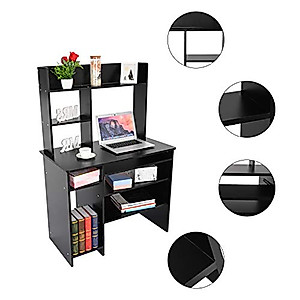36 inches Office Desk,Computer Desk with Bookshelf,Writing Study Table with Bookshelves Study Desk,Office Desk, Gaming Desk,Modern Steel Frame Compact Wood Desk for Home Office (Black)