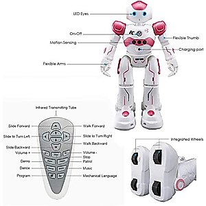 FLYWIND RC Robot Toys for Kids, Programmable Smart Remote Control Robot Toy Intellectual Control Robot Rechargeable, Walking Dancing Robot Gesture Sensing Robot Birthday Gift for Boys Girls （Pink）