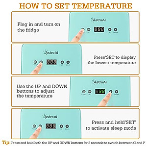 AstroAI Mini Fridge 6 Liter/8 Can Skincare Fridge for Bedroom - with Upgraded Temperature Control Panel - AC/12V DC Thermoelectric Portable Cooler and Warmer for Skin Care, Foods (Green)