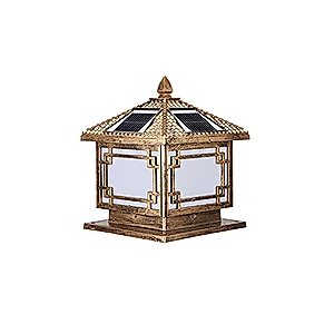 KAIKEA Bronze Square Solar LED Cast Aluminum Lights Outdoor Garden Waterproof Column Post Light Fixture Bright Traditional Classical Acrylic Villa Porch Decor Pillar Lamp（15.7inches）