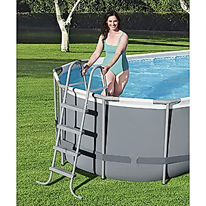 Bestway Power Steel 18' x 9' x 48" Oval Metal Frame Above Ground Outdoor Swimming Pool Set with 1500 GPH Filter Pump, Ladder, and Pool Cover