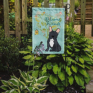 Caroline's Treasures BB7632GF Welcome Friends Black French Bulldog Flag Garden Size, Garden Size, multicolor