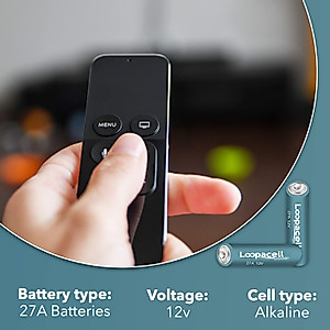 LOOPACELL 27A 12V Alkaline Battery (Pack of 5) - Long Lasting, Leakproof MN27 Battery for Garage Door Openers, Key Fobs, Heated Socks, Ceiling Fan Remote Control, Alarm Remote Control & More