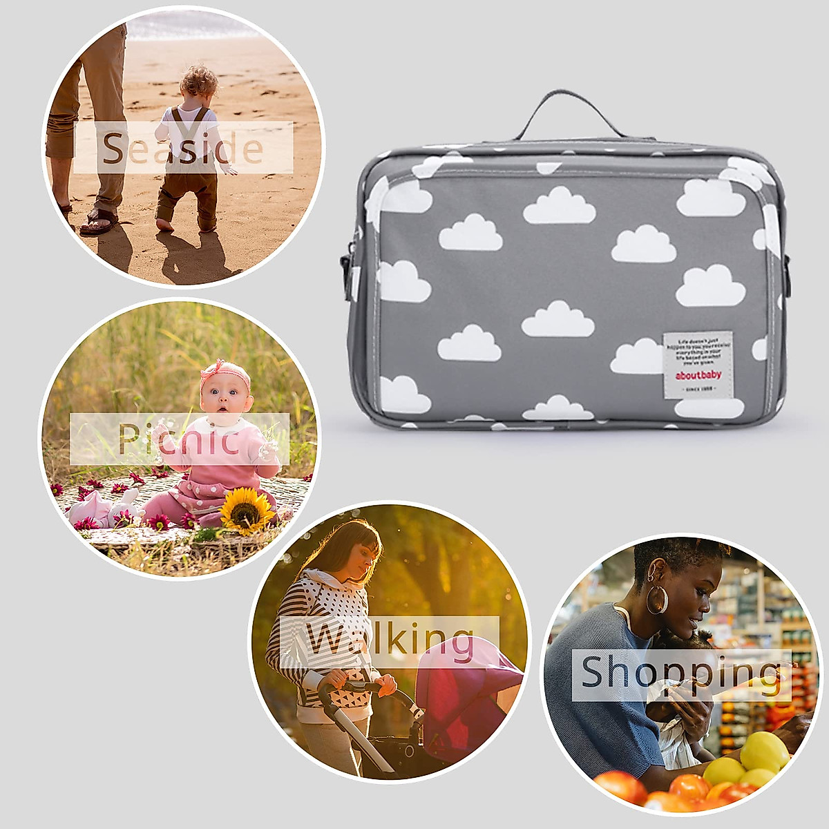 Small Diaper Bag, Stroller Organizer Bags for Baby with Insulated Pocket, Stroller Hooks and Adjustable Strap,Universal Mini Diaper Tote Bags Fit All Strollers, Gray