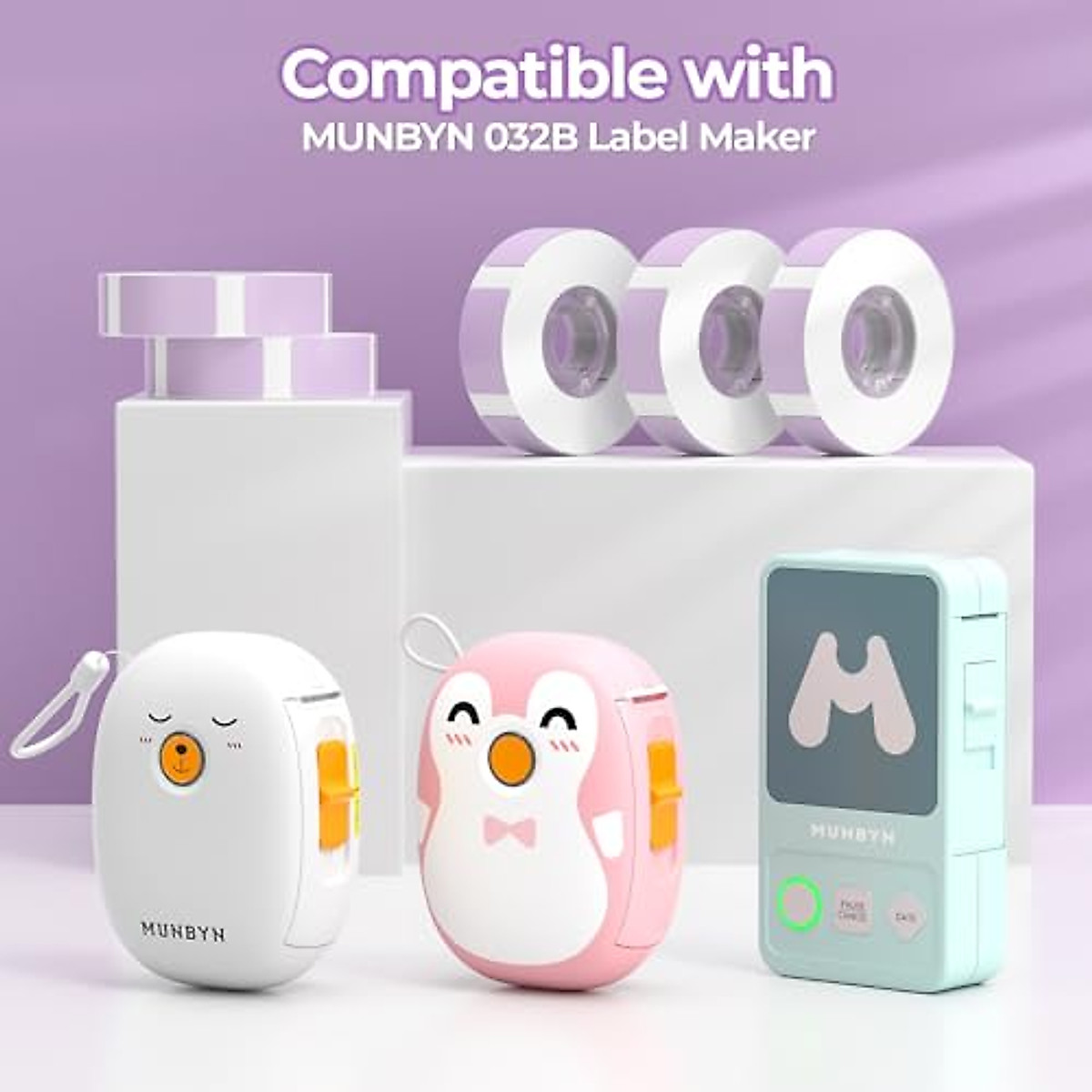 MUNBYN Thermal Label Tape for Penguin Bluetooth Label Maker Machine, 15 x 30mm 210 Labels/Roll, Self-Adhesive Label for Home, Office, School (Purple)