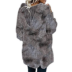 Dokotoo Womens Cozy Ladies Fashion 2023 Oversized Fuzzy Fluffy Fleece Winter Fall Soft Open Front Long Sleeve Fleece Hoodies Cardigans Sweaters Jackets Coat Outerwear Tie Dye Grey Medium