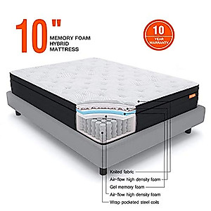 Sweetnight Twilight 10 Inch Mattress in a Box - PillowTop Memory Foam & Inner Springs Hybrid - Sleep Cool, Motion Isolating Individually Wrapped Coils - King