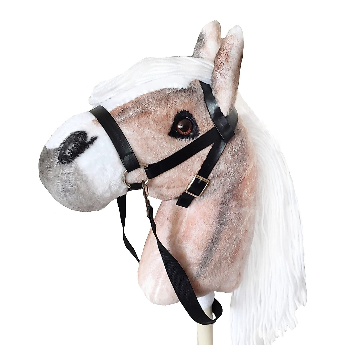 Cute realistic hobby horse on a stick with bridle - Plush hobbyhorse