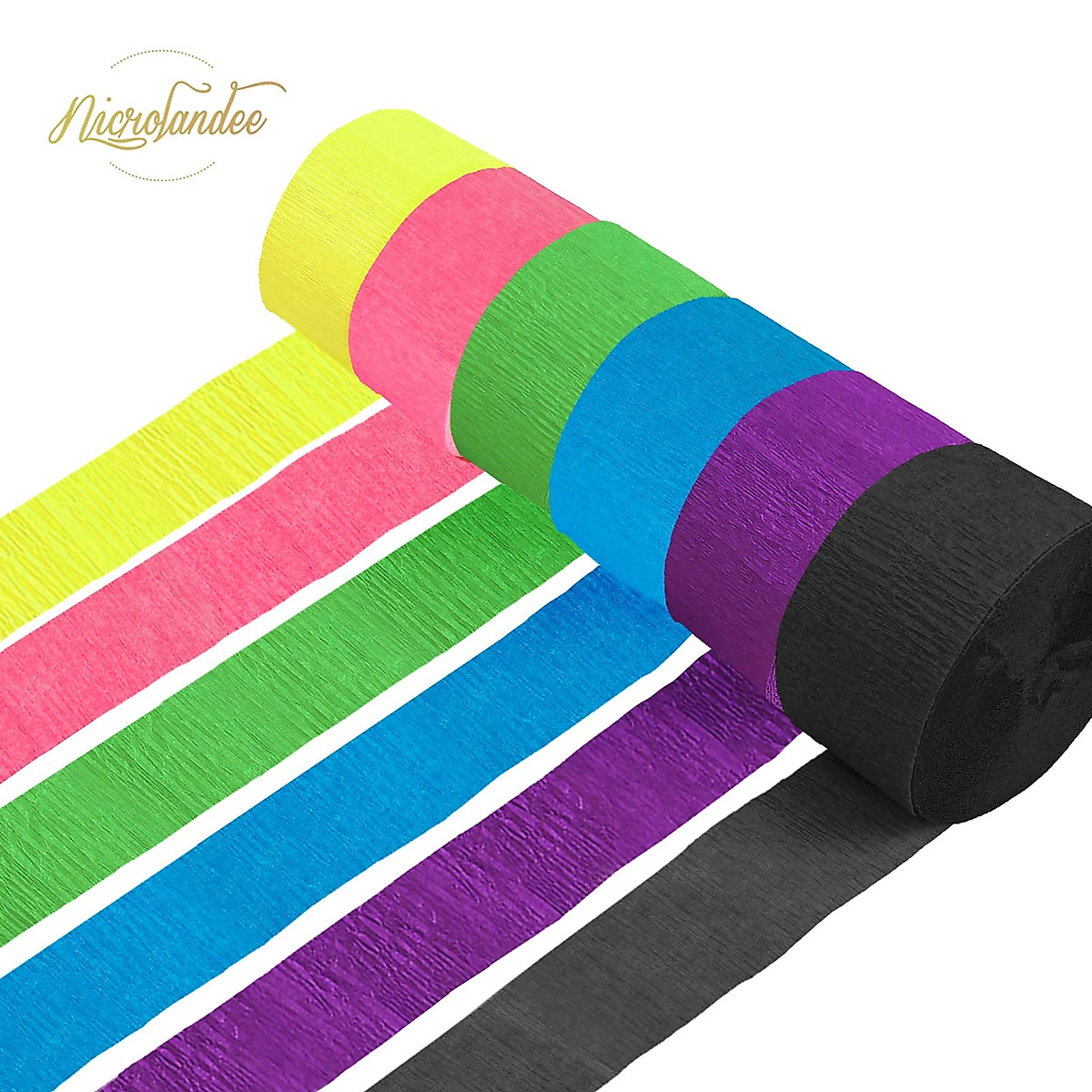 NICROLANDEE Blacklight Party Decorations，6 Rolls 80's Party Crepe Paper Neon Streamers for Birthday, Back to The 80s Party, 1980s Throwback Birthday, Hip Hop Party, Rock Hippie Party Supplies