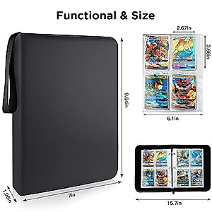 LIUDU Card Binder 4-Pocket,400 Pockets Game Cards with 50 Sleeves,Trading Card Collection Zipper Binder Holder for Kids Gifts (Black 400Pockets)