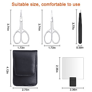 Nose Hair Scissors, Ear Hair Facial Hair Scissors, Eyebrow Grooming Scissors, Stainless Steel Small Beauty Trimming Scissors, Curved and Rounded Scissors, Mirror, Travel Case, Tweezer, Men and Women