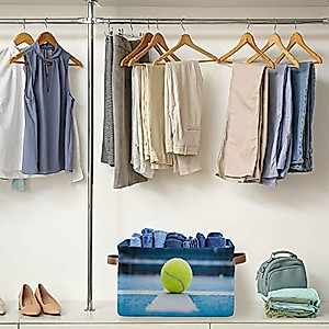 Storage Bins Sport Tennis Ball Pattern Storage Basket Collapsible Cube Rectangle with Handle Storage Box for Shelves Home Office Closet 1 Pack