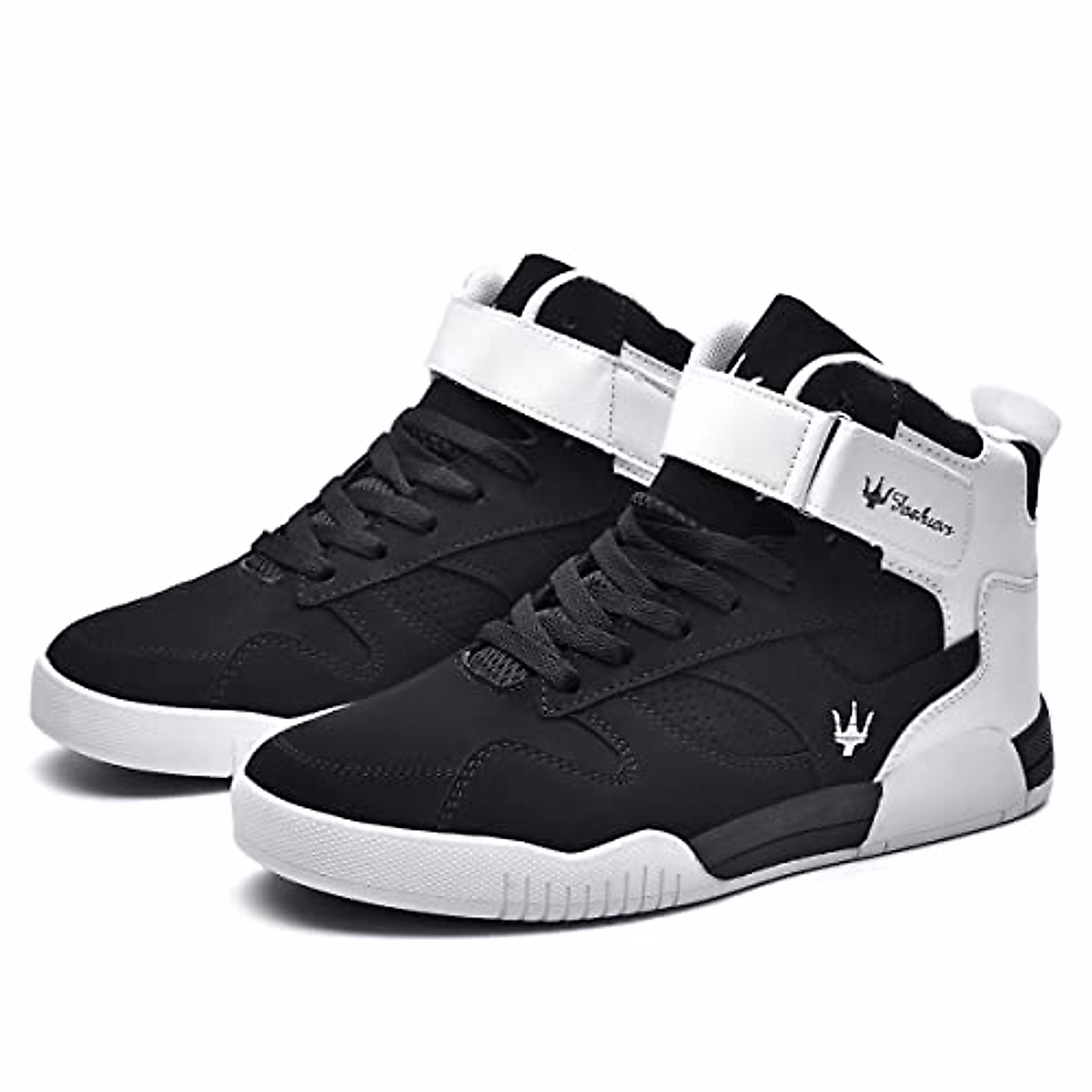 FZUU Men's Fashion High Top Leather Street Sneakers Sports Casual Shoes (11, Black, Numeric_11)
