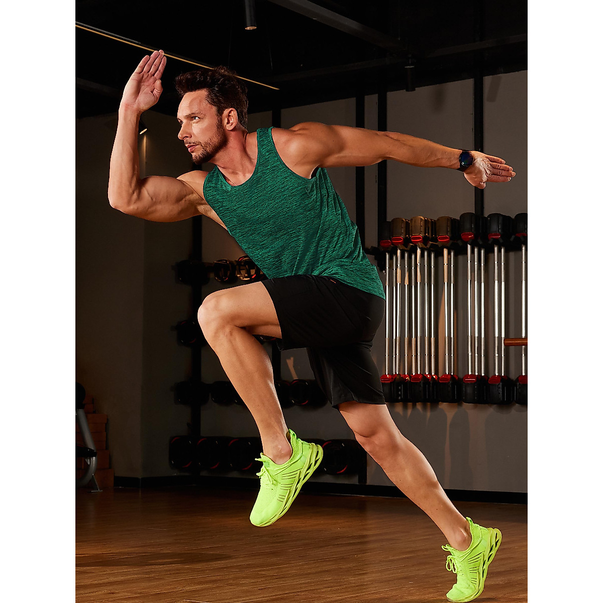 TACVASEN Dry Fit Tank Top Men Loose Fit Sleeveless Muscle T-Shirts Moisture Wicking Gym Workout Tank Top Bodybuilding Shirts Emerald Green L