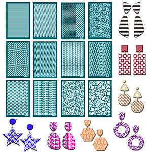 Silk Screen Stencils for Polymer Clay, Reusable Silk Screen Stencils for Printing on Jewelry Clay Earrings Decoration, Geometric Patterns Polymer Clay Silk Screen Stencils for Cup Plate DIY Decor